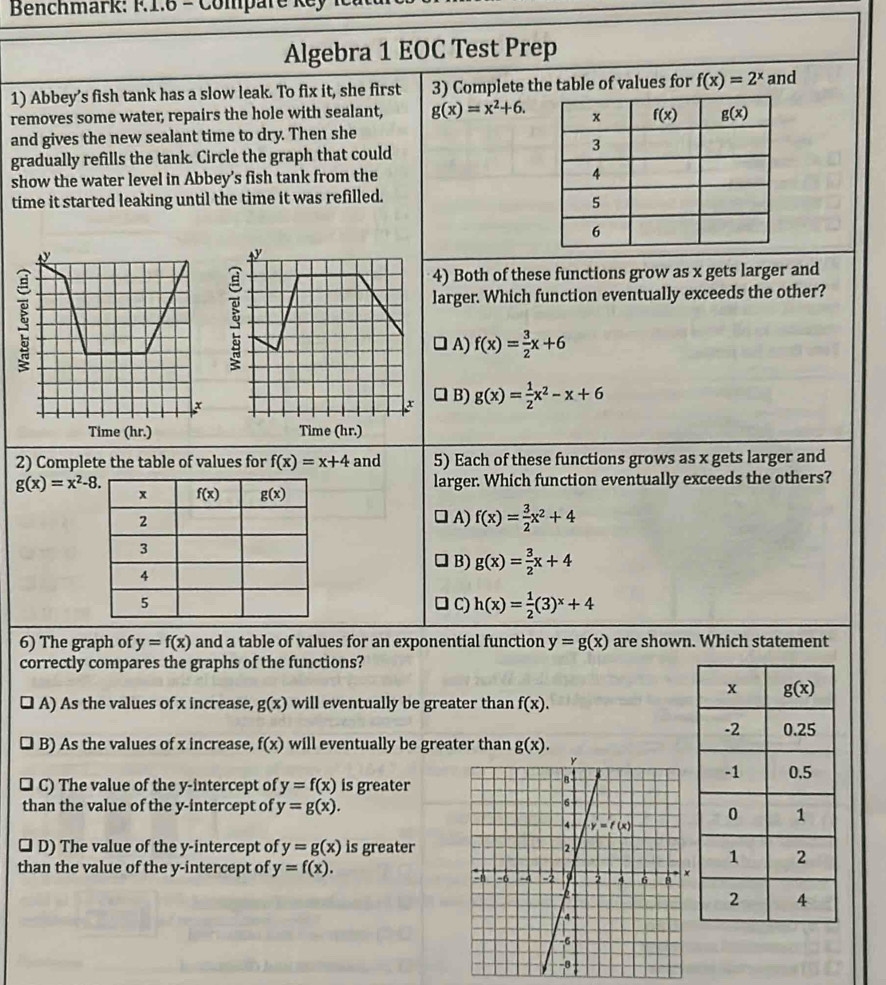Solved: Benchmark: F.1.6 - Compare Algebra 1 EOC Test Prep 1) Abbey’s ...