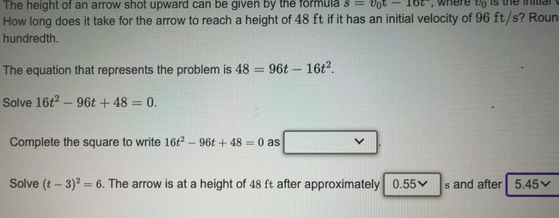 Solved: The height of an arrow shot upward can be given by the formula ...