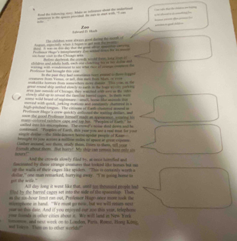 Solved: Read the following story Make an inference abnot the underlined ...