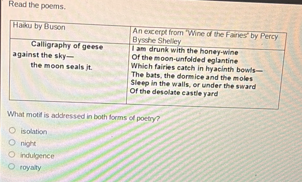 Solved: Read the poems. Haiku by Buson An excerpt from "Wine of the ...