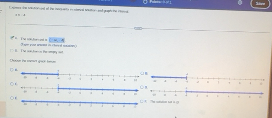 Solved: Save Express the solution set of the inequality in interval ...