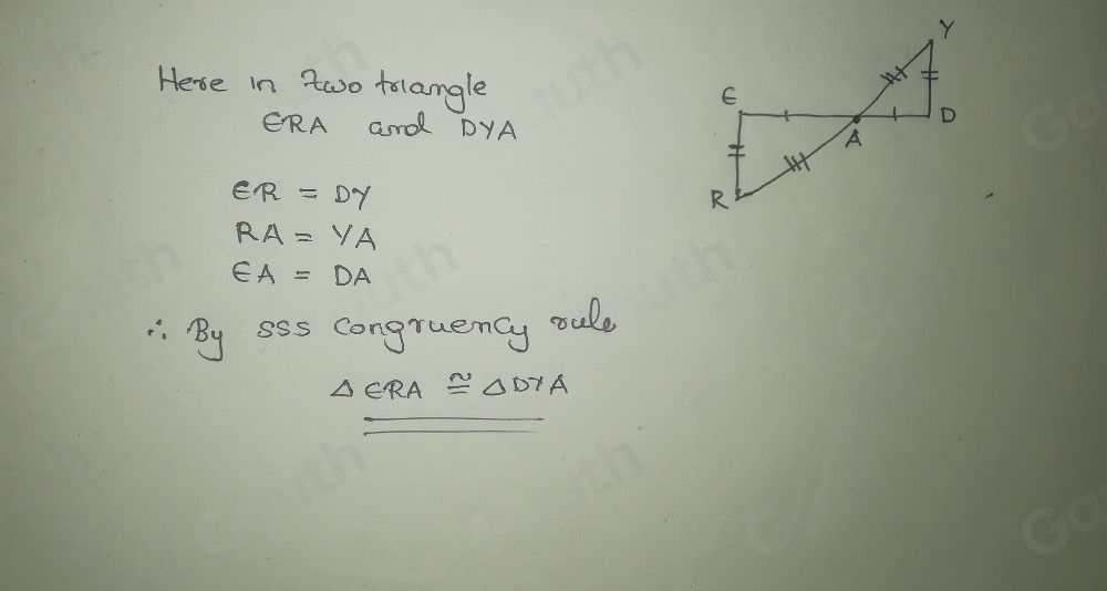 Solved: Study the given figure. Is Delta ERA≌ Delta DYA ? Daes the ...