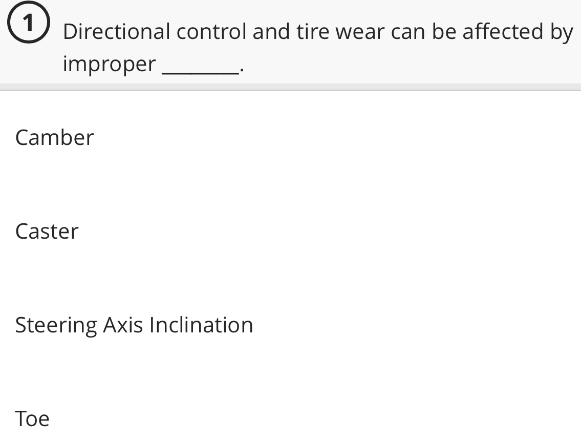 Solved: Directional control and tire wear can be affected by improper ...