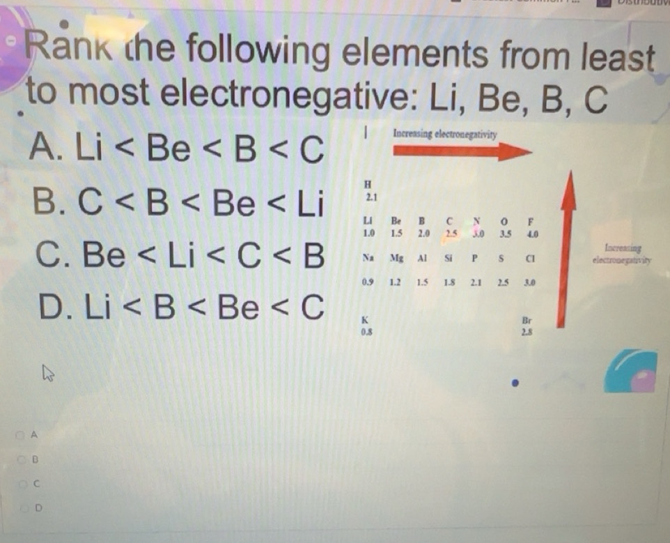 Solved: Rank the following elements from least to most electronegative ...