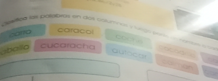 Resuelto:carro caracol d esítica las poliabras en dos cólumnas y luego ...