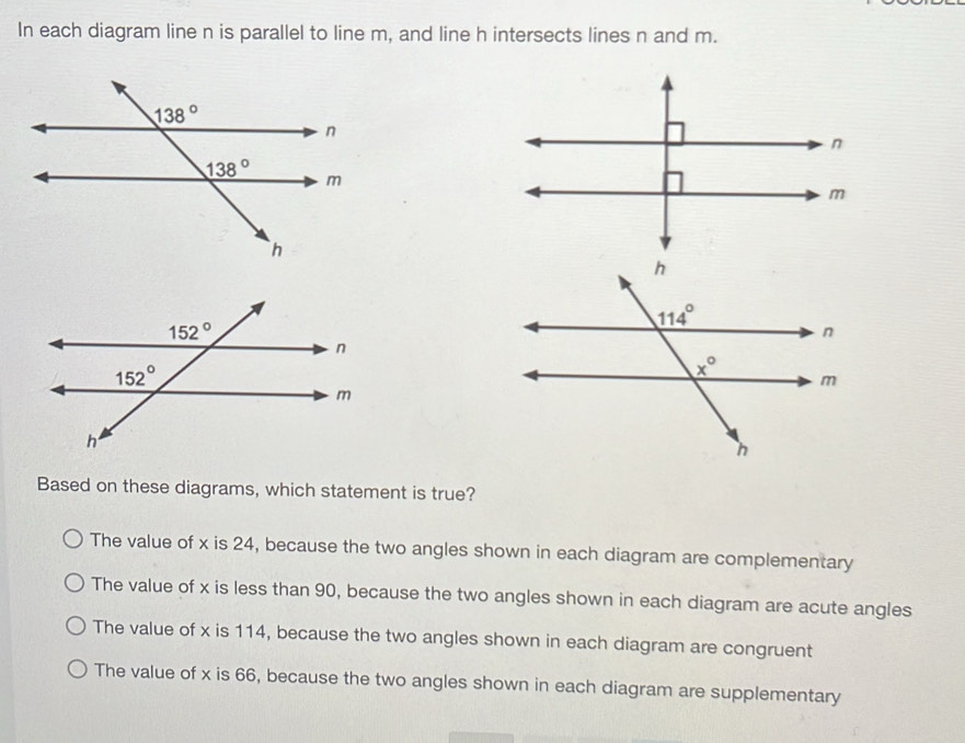Solved: In each diagram line n is parallel to line m, and line h ...