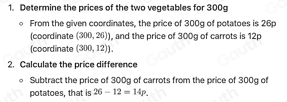 تم الحل:What is the difference between the cost of 300 g of potatoes ...