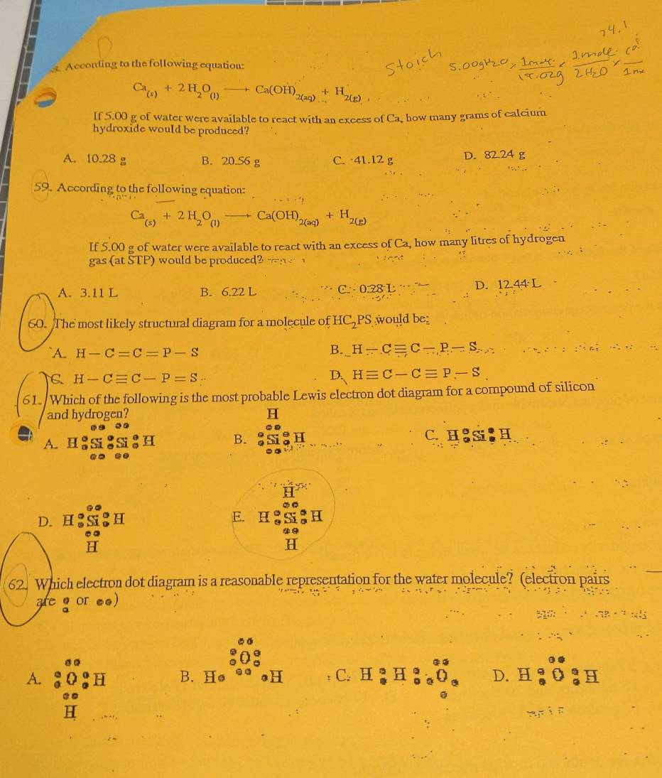 Solved: According to the following equation: Ca_(s)+2H_2O_(l)to Ca(OH ...
