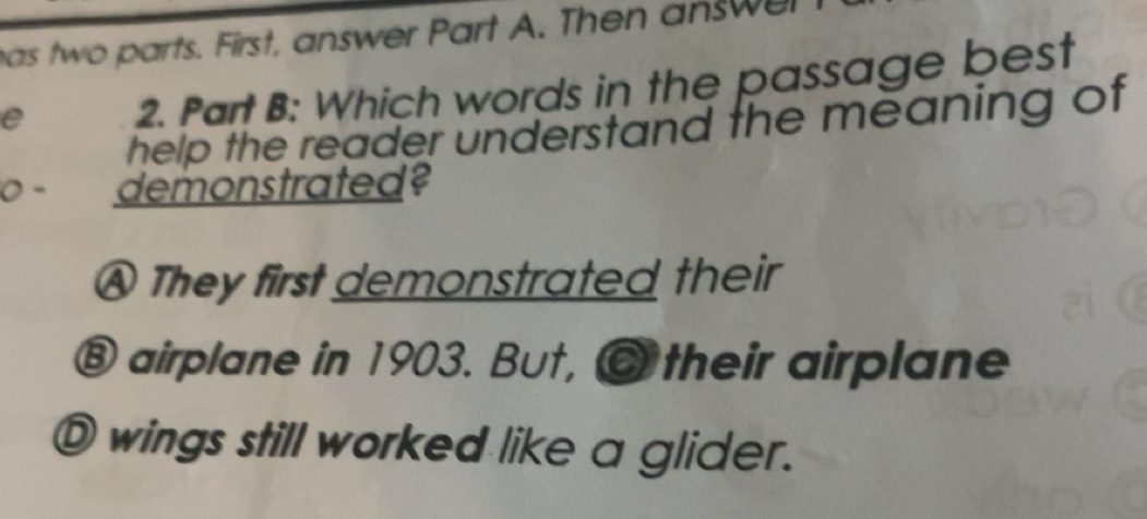 Solved: has two parts. First, answer Part A. Then answer e 2. Part B ...