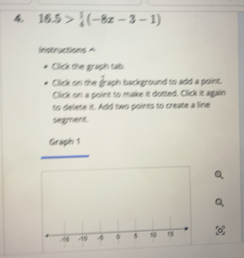 Solved: 4 16.5> 1/4 (-8x-3-1) Instructions Click the graph tab. Click ...