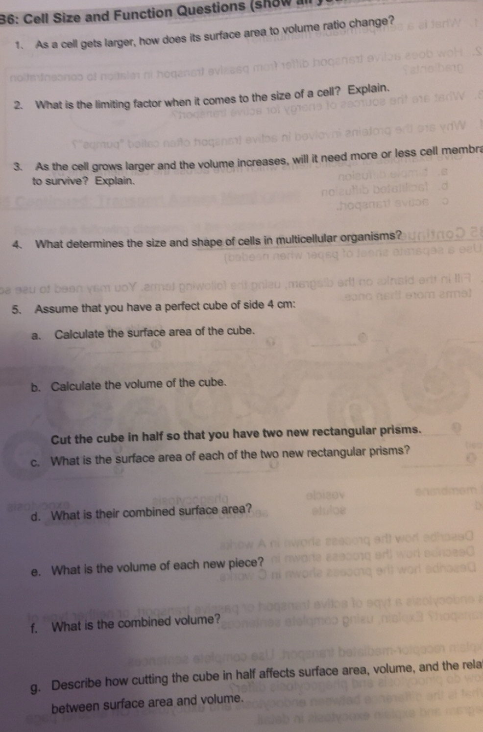 Solved: 36: Cell Size and Function Questions (show all . 1. As a cell ...
