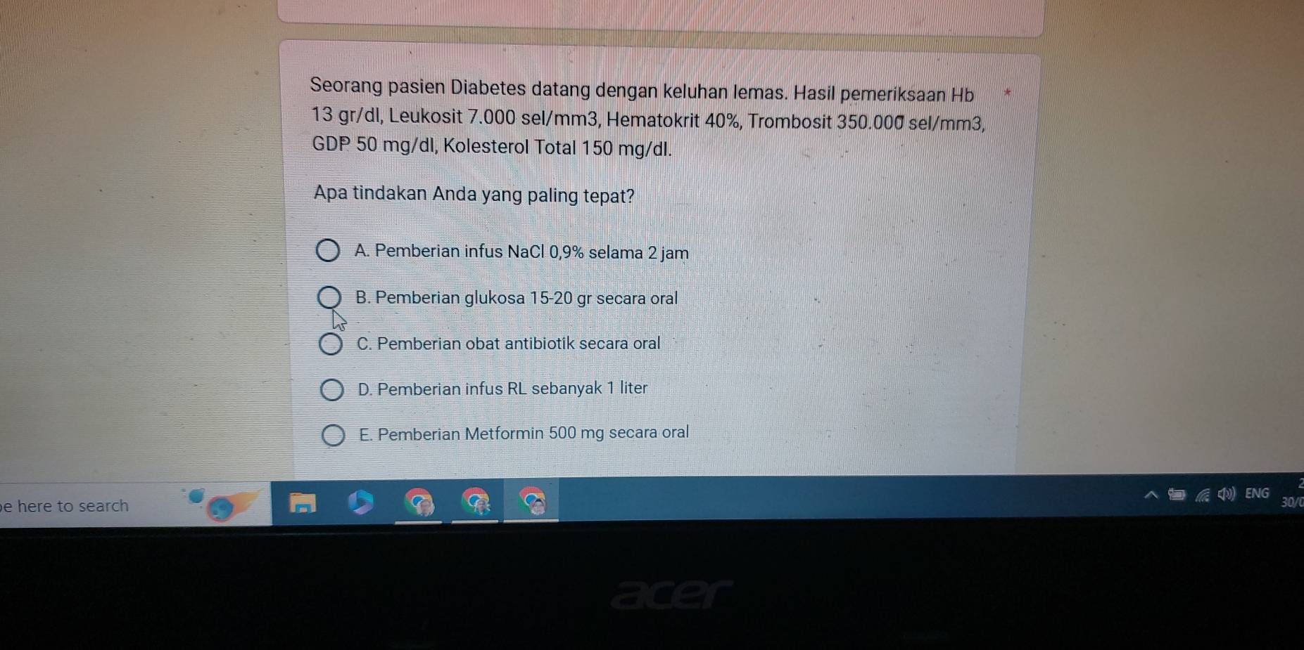 Telah dijawab:Seorang pasien Diabetes datang dengan keluhan lemas ...
