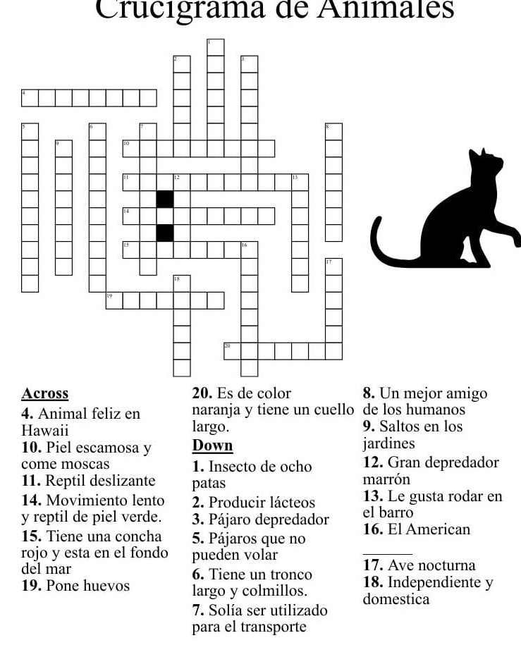 Resuelto:Crucigrama de Animales Across 20. Es de color 8. Un mejor ...