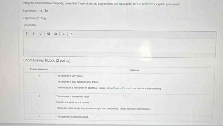 Solved: Using the Commutative Property, prove that these algebraic expressions are equivalent ...