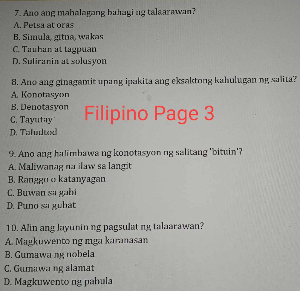 Solved: Ano ang mahalagang bahagi ng talaarawan? A. Petsa at oras B ...