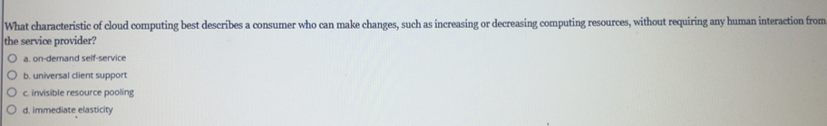 Solved: What characteristic of cloud computing best describes a ...