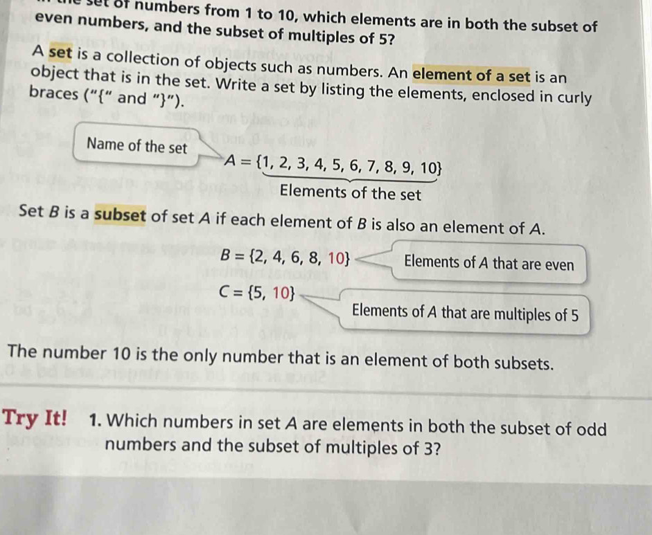 Solved: set of numbers from 1 to 10, which elements are in both the subset of even numbers, and ...