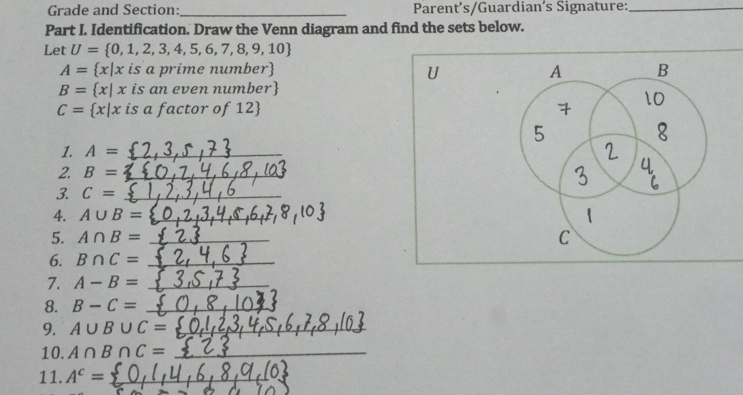 Solved: Grade and Section: _Parent's/Guardian's Signature:_ Part I ...