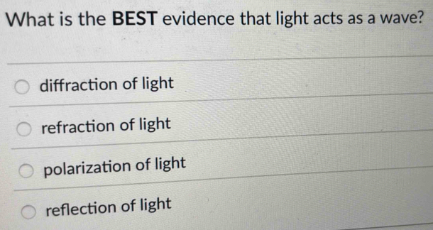 Solved: What is the BEST evidence that light acts as a wave ...