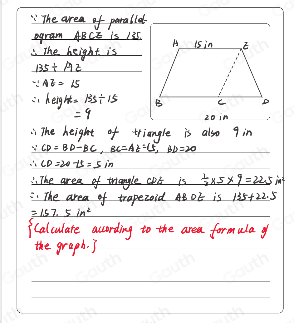 Solved: Trapezoid ABDE is made up of parallelogram ABCE and triangle ...