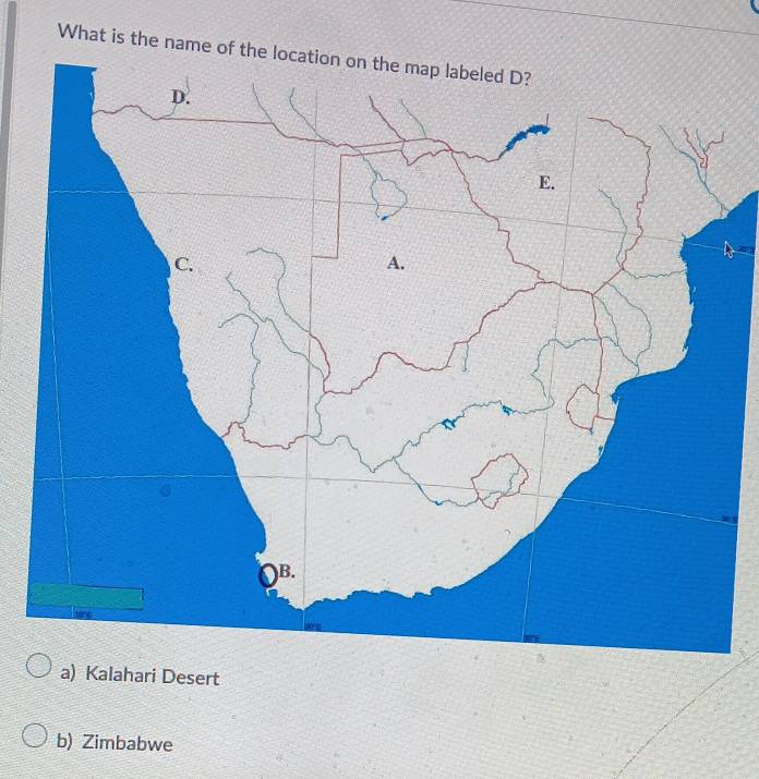 Solved: What is the name of the location on the map labeled D? D. E. C ...