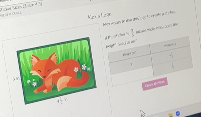Solved: Sticker Sizes (Zearn 4.3) AVERY RUDESILL Alex's Logo Alex wants ...