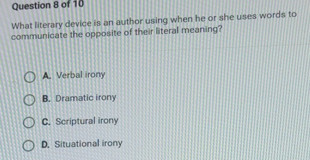Gelöst:What literary device is an author using when he or she uses ...