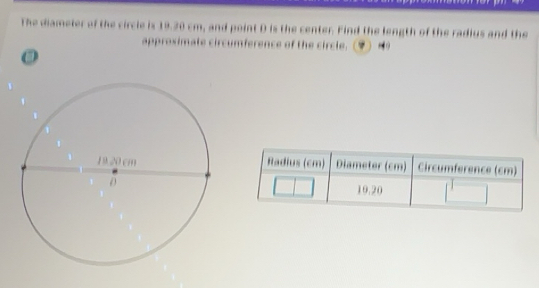 Solved: The diameter of the circle is 19.20 cm, and point D is the ...