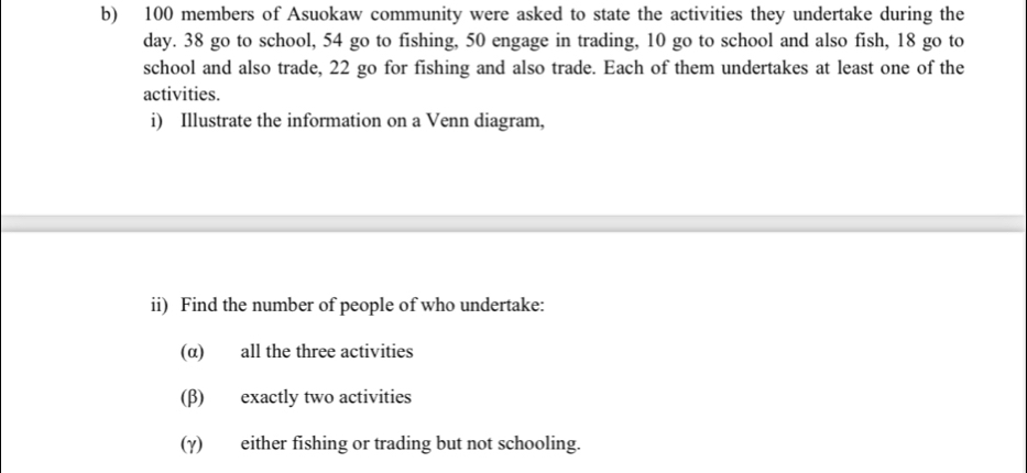 Solved: 100 members of Asuokaw community were asked to state the ...