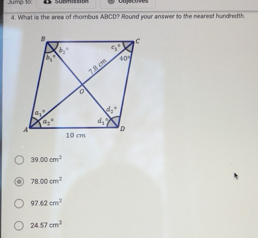 Gelöst:Jump to: Submissión Objectives 4. What is the area of rhombus ...