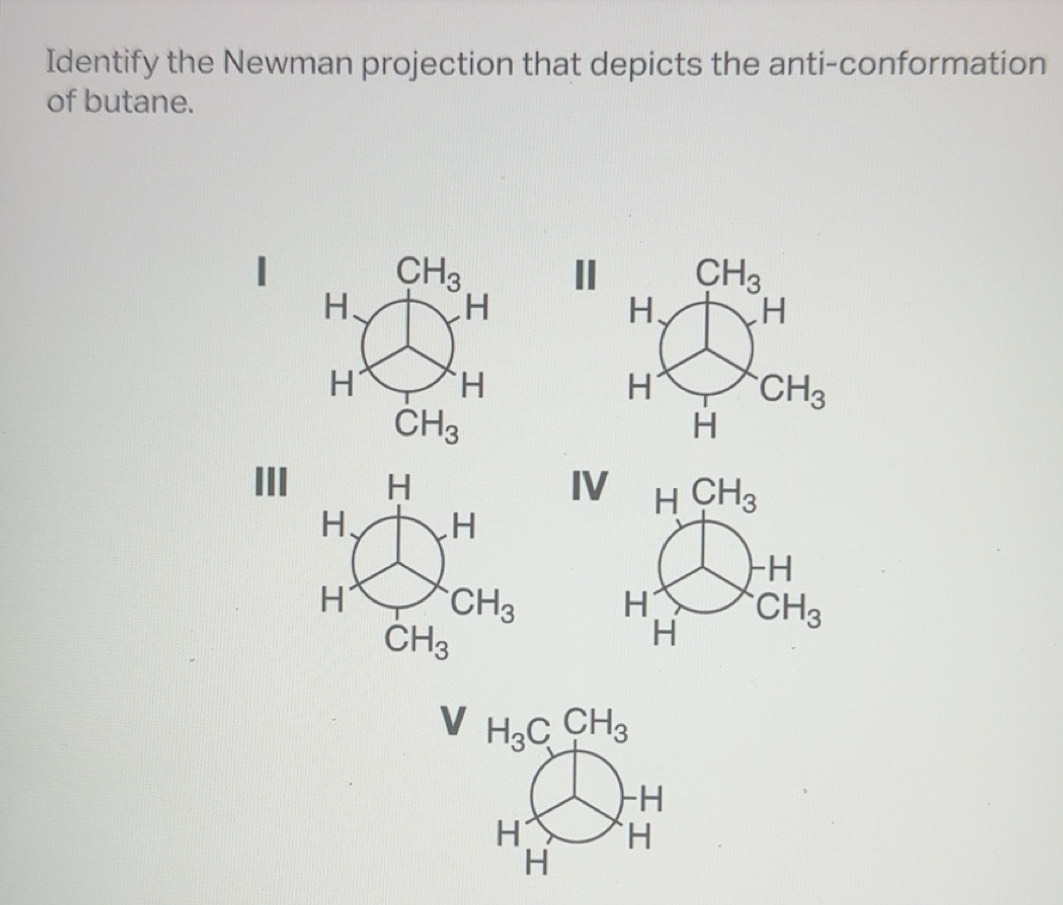 Solved: Identify the Newman projection that depicts the anti ...