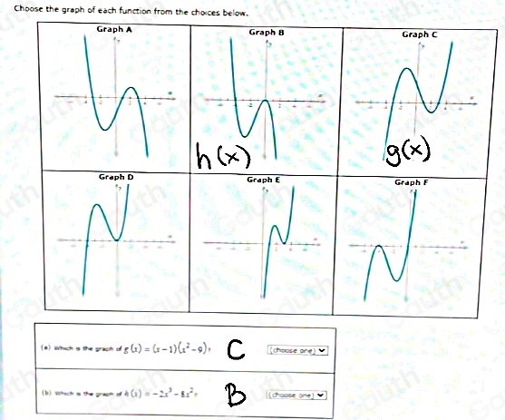 Solved: Consider the following polynomial functions. g(x)=(x-1)(x^2-9) h(x)=-2x^3-8x^2 Choose ...