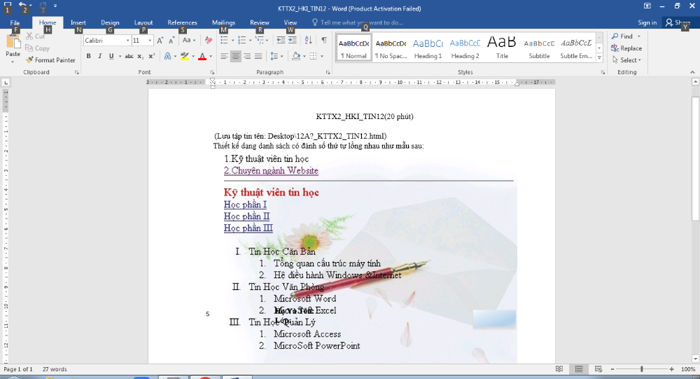 Giải quyết:KTTX2_HKI_TIN12 - Word (Product Activation Failed) Home ...
