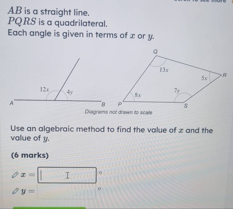 Solved: AB is a straight line. PQRS is a quadrilateral. Each angle is ...