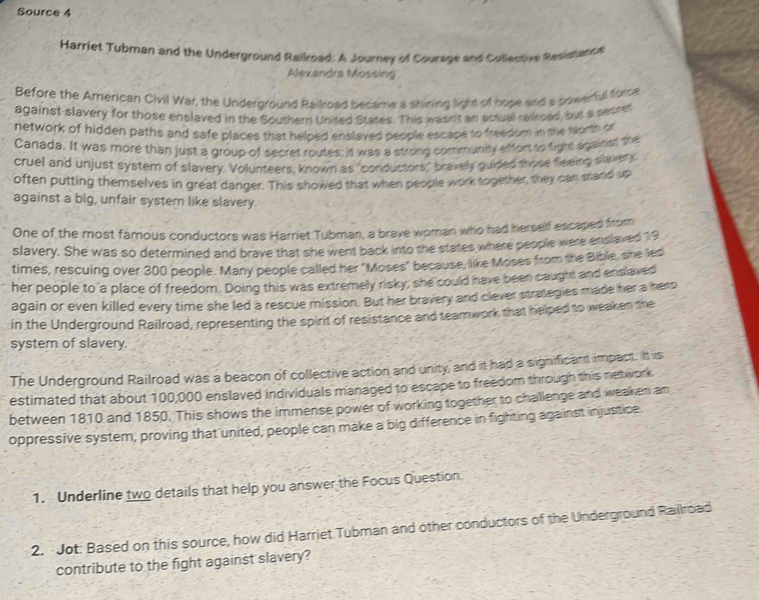 Solved: Source 4 Harriet Tubman and the Underground Railroad: A Journey ...