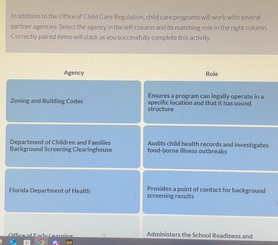 Solved: In addition to the Offce of Child Care Regulation, child care ...