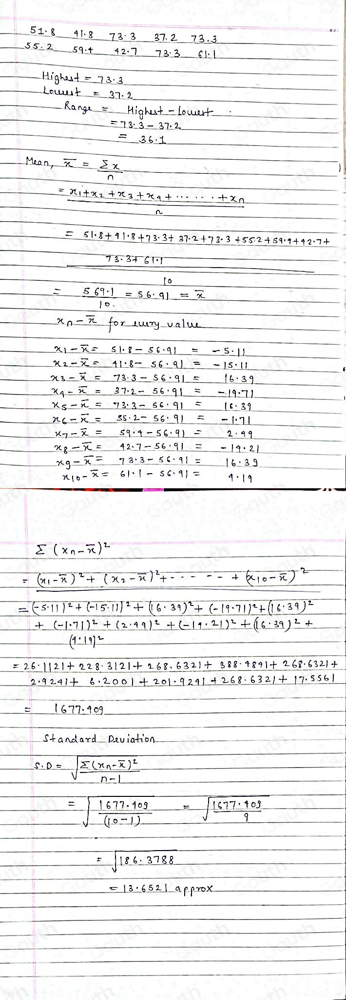 Solved: A sample of size n=10 is drawn from a population. The data is ...