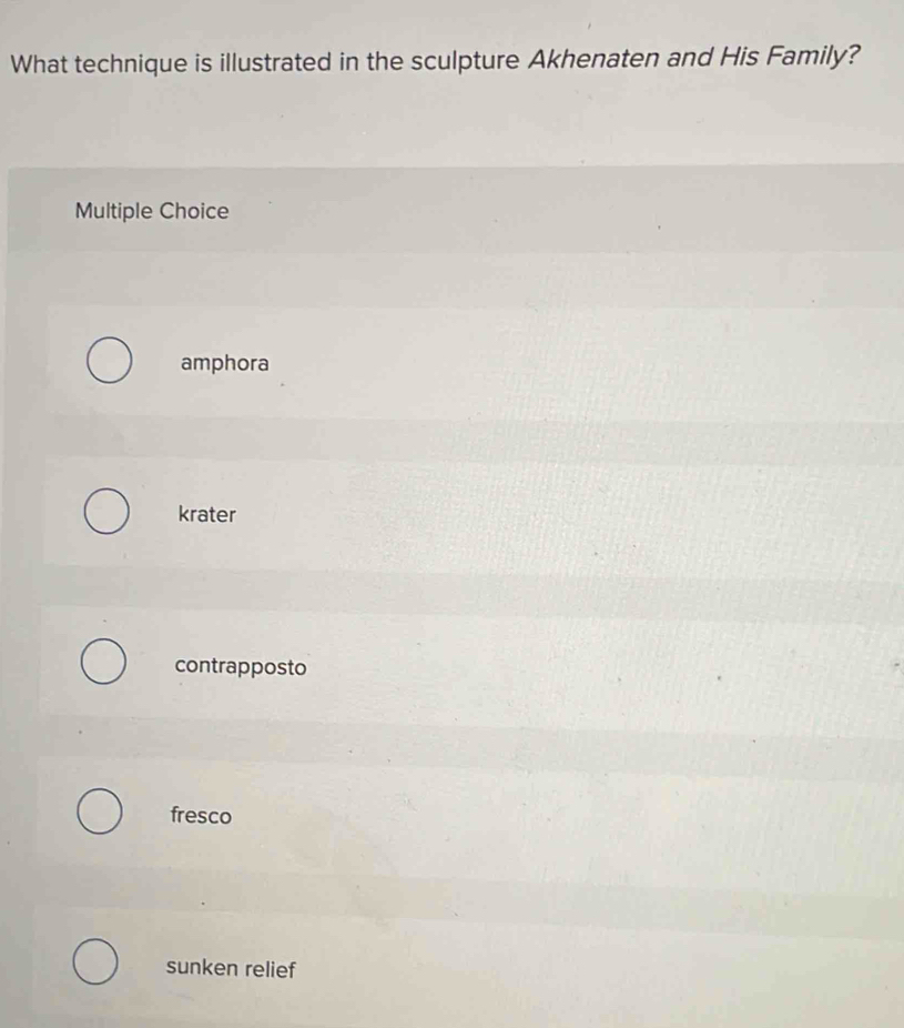 Solved: What technique is illustrated in the sculpture Akhenaten and ...