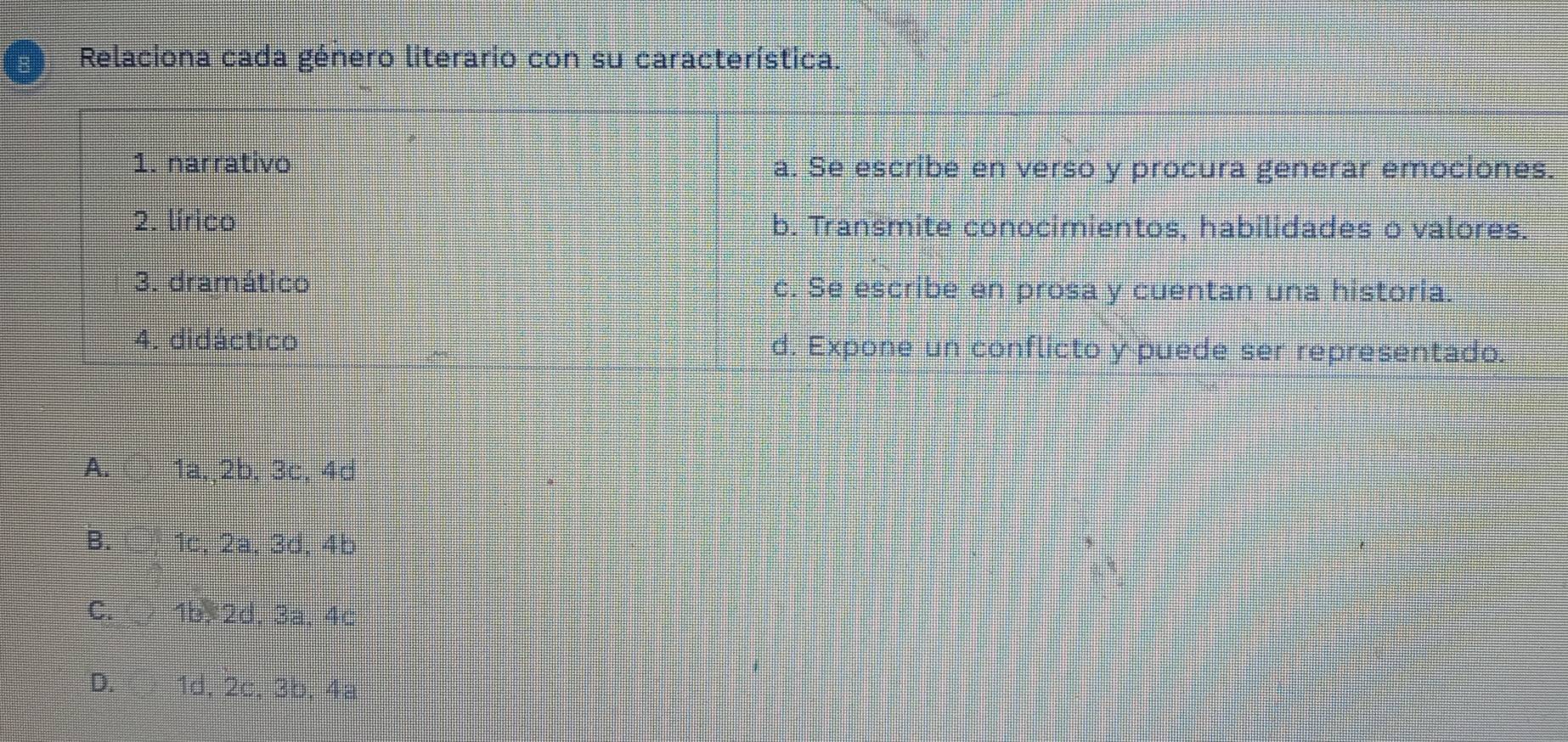 Resuelto:Relaciona cada género literario con su característica. . A. 1a ...
