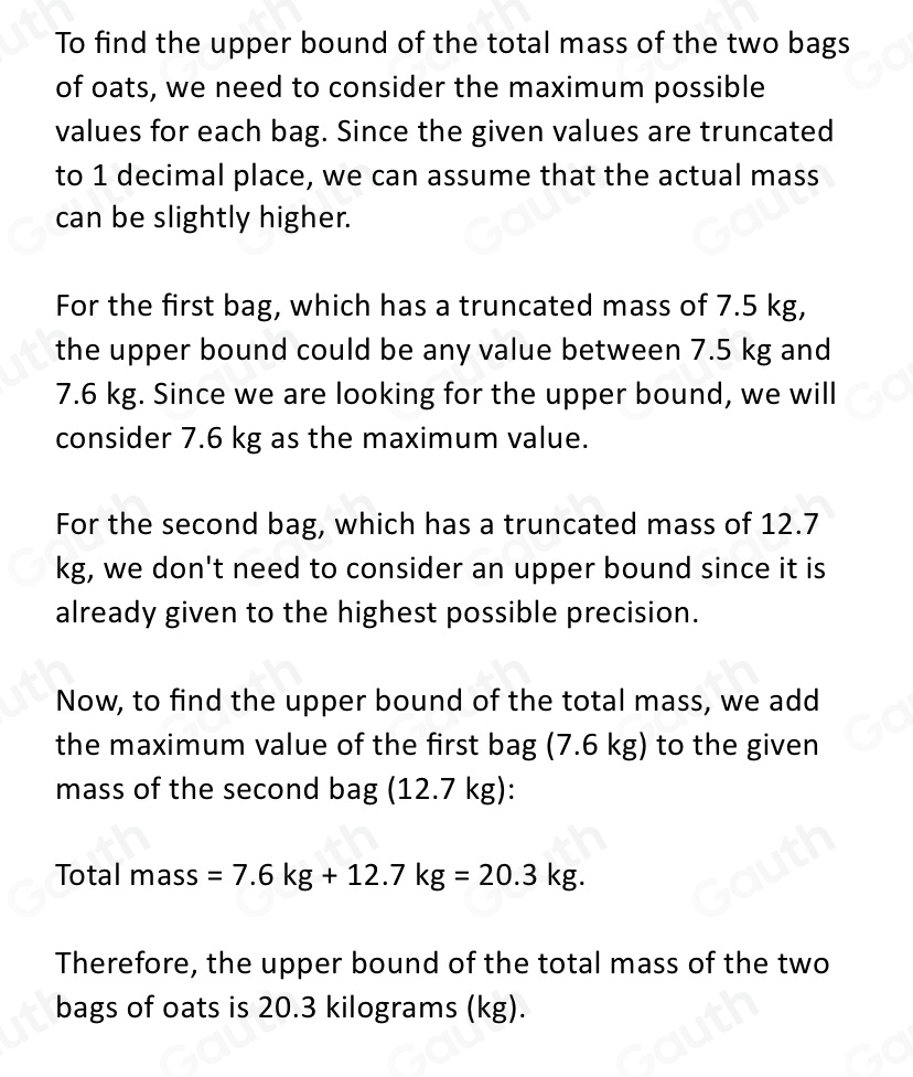 Solved: Ruby has two bags of oats. The first bag has a mass of 7.5 kg ...