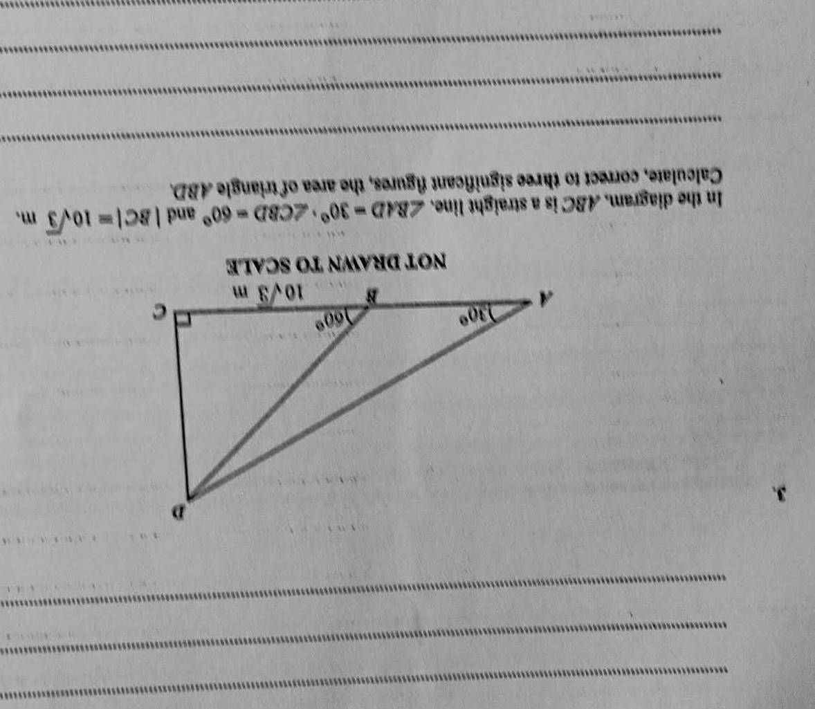 Solved: In the diagram, ABC is a straight line. ∠ BAD=30°,∠ CBD=60° and ...