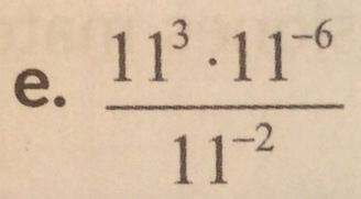 Resuelto: (11^3· 11^(-6))/11^(-2)