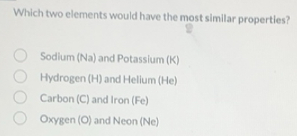 Solved: Which two elements would have the most similar properties ...