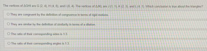 Solved: The vertices of GHI are G(2,4), H(4,8) , and I(8,4) The ...