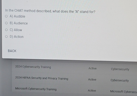 Solved: In the CHAT method described, what does the 'A" stand for? A ...
