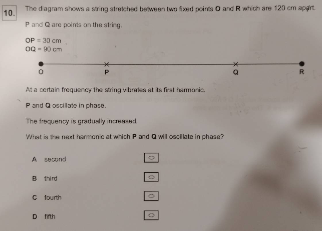 Solved: The diagram shows a string stretched between two fixed points O and R which are 120 cm ...