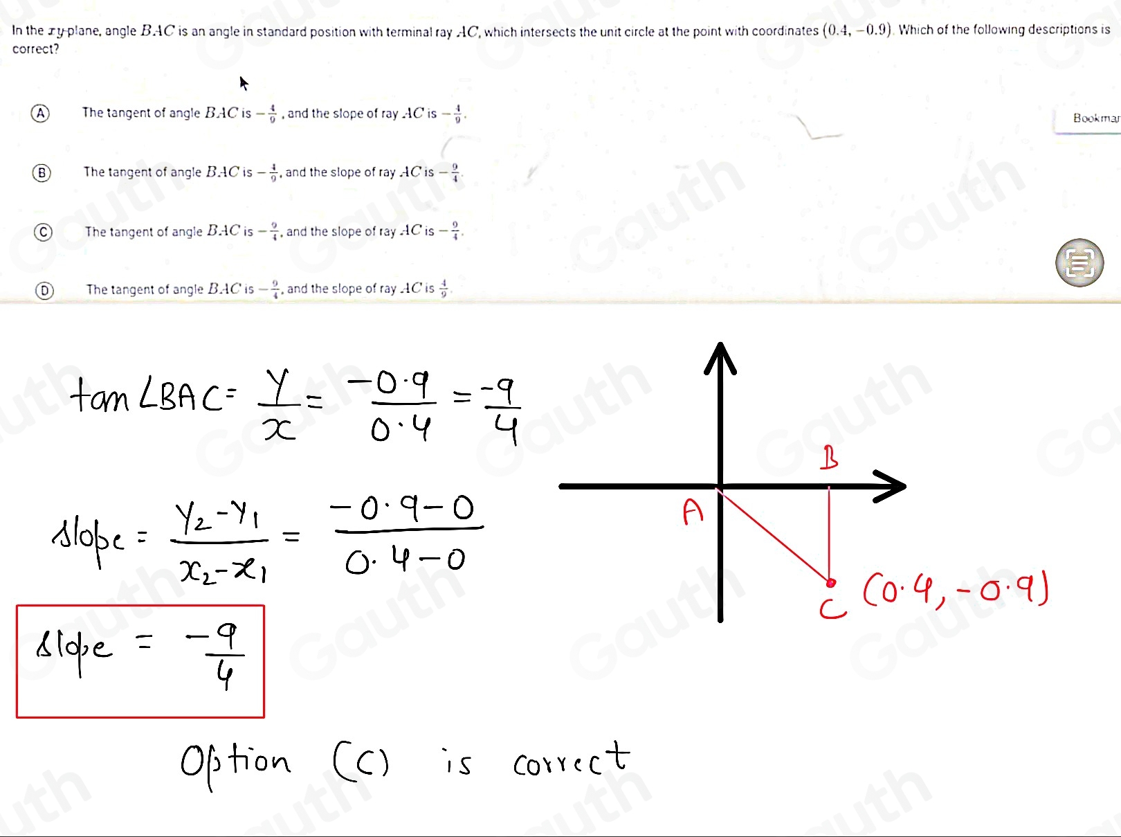 Solved: In the xy -plane, angle BAC is an angle in standard position ...
