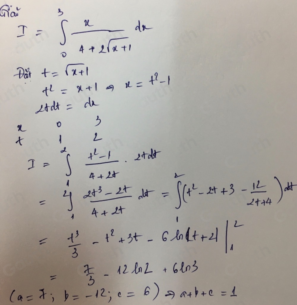 Giải quyết:frac 2· C. overline 3^((·) 3 Câu 62. Cho ∈tlimits _0^3frac x ...