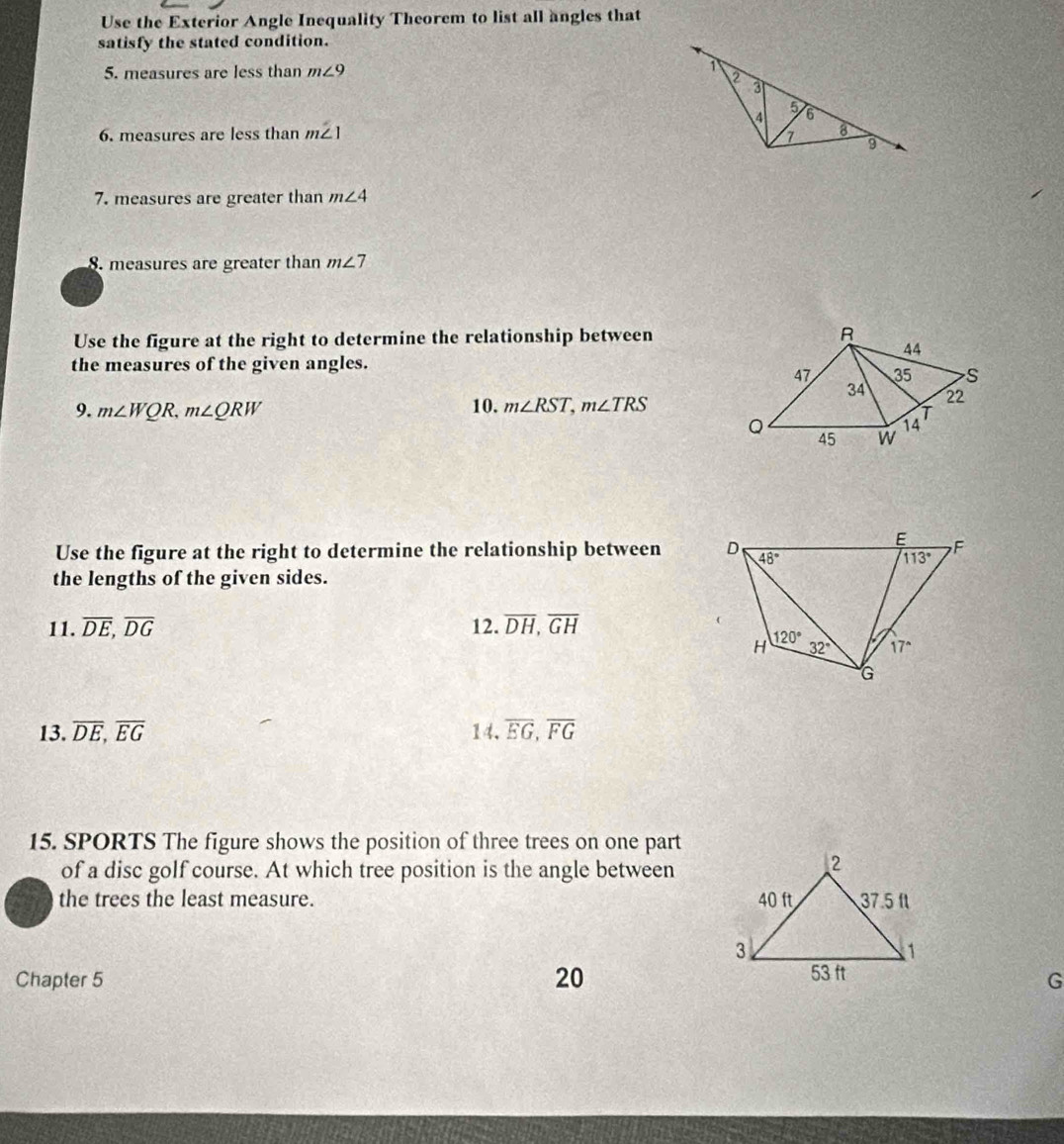 Solved: Use the Exterior Angle Inequality Theorem to list all angles ...