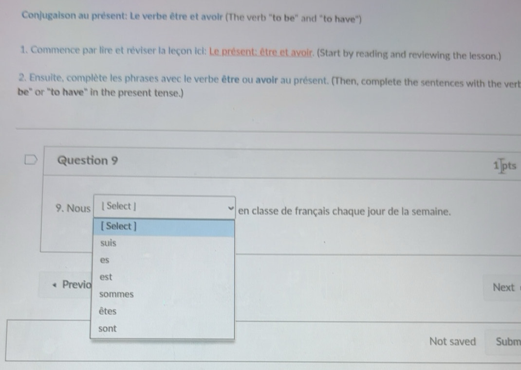 Solved: Conjugaison au présent: Le verbe être et avoir (The verb "to be ...